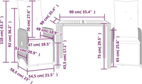 3dílný zahradní bistro set s poduškami šedý polyratan 3277157