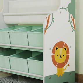 AIYAPLAY dětský regál na hračky se 6 odnímatelnými koši z netkané textilie a 2 policemi pro školku 63x30x71 cm, zelená