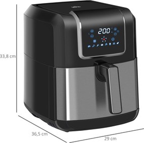 HOMCOM Horkovzdušná fritéza 6,5 l 1700 W, s 8 menu, LED displej, nepřilnavý koš pro zdravé vaření bez oleje, 36,5 x 29 x 33,8 cm | Aosom