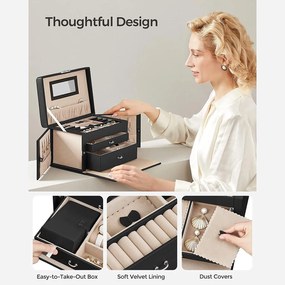 Šperkovnice se 2 zásuvkami a zrcadlem, černá