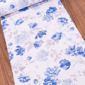 Ubrusovina / štola teflonová úprava, 16R598-101A, modré květy, š.38cm (metráž)
