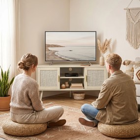 HOMCOM rohový televizní nábytek 115 cm, nábytek pod televizi pro televize až 65 palců, 2 ratanové dveře, 2 přihrádky, dub