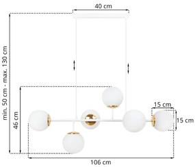 Závěsné svítidlo Florence 1, 6x bílé skleněné stínítko, W/G
