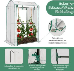 Costway Venkovní skleník zahradní skleník se 2 rolovacími dveřmi, bílý