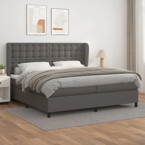 Box spring postel s matrací šedá 200x200 cm umělá kůže 3129055