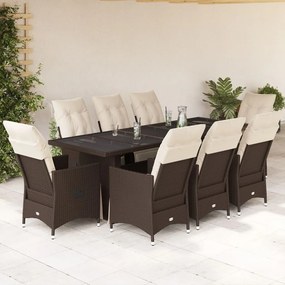 9dílný zahradní bistro set s poduškami hnědý polyratan 3277263