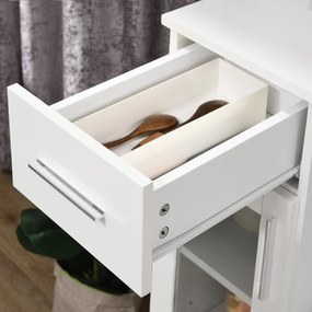 HOMCOM Moderní Jídelní Skříňka s Skříňkami a Zásuvkou, Úsporná Kuchyňská Skříň z Dřeva a Skla 60x40x95cm, Bílá