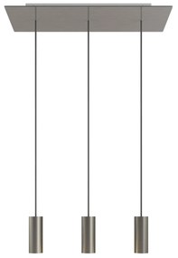 creative cables Závěsná lampa se 3 světly, s obdélníkovým XXL baldachýnem Rose-one, textilním kabelem a kovovými stínidly Tub-E14 Barva: Hladký mosazný dibond