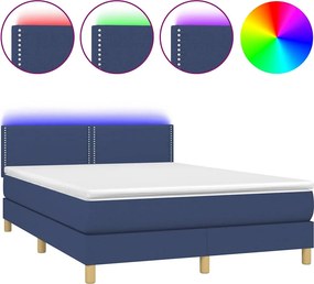 Box spring postel s matrací a LED modrá 140x200 cm textil 3133643