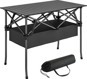 Skládací kempingový stůl Outsunny, 93 x 55 x 68 cm, rolovací hliník s úložnou sítí, kovový rám, černý | Aosom