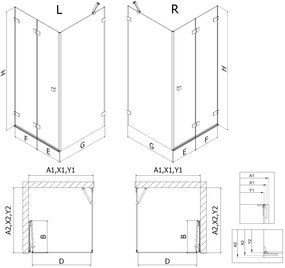 Mexen Lunar-F, sklápěcí sprchový kout levý 90 x 70 cm, 8mm čiré sklo, profil grafit broušený, 836-090-070-66-00-L