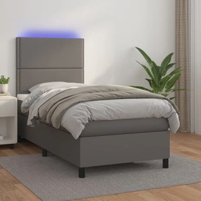 vidaXL Box spring postel s matrací a LED 80 x 200 cm umělá kůže [3135854] Barva: Šedá