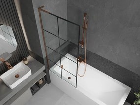 Mexen Next L, 1-křídlová vanová zástěna 80 x 150 cm, 6mm čiré sklo-černý vzor, ​​růžové zlato profil, 895-080-000-03-77-60