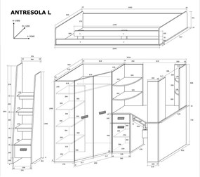 Rohová patrová postel Alina (P) Sonoma + modrá (s roštem)