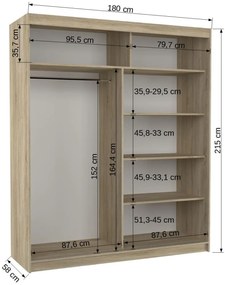 Šatní skříň s posuvnými dveřmi Rosette - 180 cm Barva: Bílá