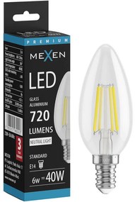 Mexen Vintis Žárovka filament LED E14, C35, 6W, Neutrální - 4000K, 720 lm, čirá - L154-E14-0640-00