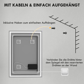 HOMCOM LED koupelnové zrcadlo 80x60cm, nástěnné, bez mlhy, s dotykovým spínačem, IP44 pro moderní koupelny