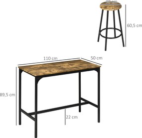 HOMCOM Barový set 5 ks se 4 barovými židlemi Kuchyňský stůl v industriálním designu rustikálně hnědý kovový jídelní set do kuchyně a baru | Aosom.de