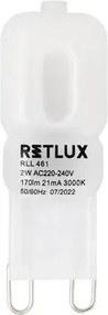 RETLUX RLL 461 G9 2W LED / 170 lm / 3000K - teplá bílá