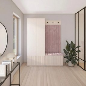 Předsíňová stěna RAYO 1 s čalouněnými panely, 140 cm, kašmír/ světle růžová
