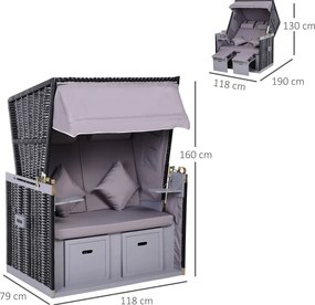 Outsunny plážové lehátko s plným sklápěním dvojité lehátko se střechou zahradní lehátko držák na kelímek lehátko PE ratan šedé 118 x 79 x 50 cm | Aos…