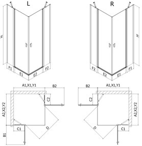 Mexen Mist Duo, 2-křídlý ​​sprchový kout 100 x 70 cm, čiré sklo, zlatá matná, 8A4-100-070-55-00