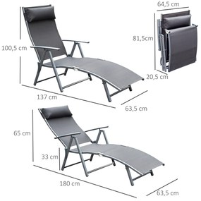 Outsunny Zahradní lehátko Outsunny, skládací, nastavitelné s polštářem, lehátko šedé, kov a látka 137 x 63,5 x 100,5 cm pro zahradu a terasu | Aosom.…