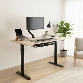 Výškově nastavitelný stůl OfficeTech D, 180 x 80 cm, černá podnož, buk