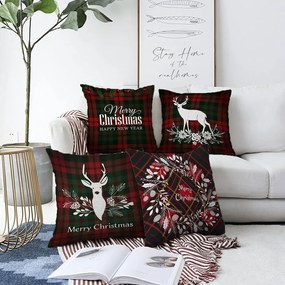 Sada 4 vánočních žinylkových povlaků na polštář Minimalist Cushion Covers Tartan Merry Christmas, 55 x 55 cm