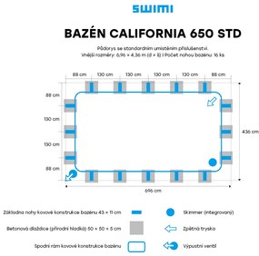 Technypools Bazén CALIFORNIA 650 STD 6,93 x 4,36 x 1,25 m (9782P) Barva: modrá