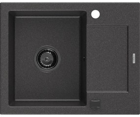 Mexen Enzo, granitový dřez 576x465x174 mm, 1-komorový, černá-skvrny s černým sifonem, 6506571005-76-B