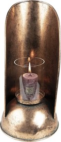 Měděný antik kovový svícen se skleněným válcem - Ø 17*35 cm