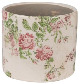 Béžový keramický obal na květináč s růžovými růžemi Valerie – 12x10 cm