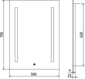 Mexen Remi osvětlené koupelnové zrcadlo 50 x 70 cm, LED 6000K, protimlžící - 9804-050-070-611-00