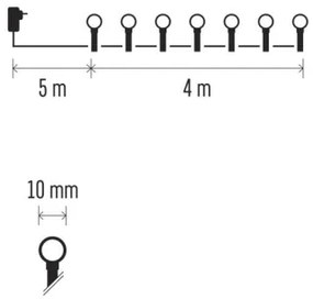 Vánoční osvětlení EMOS D5AC01 ZY2022T 40LED řetěz 4m velké kuličky studená bílá s časovačem