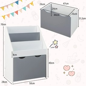 Costway Dětský stolek se 2 židlemi a regálem s boxem, šedý