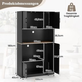 Costway Kuchyňská skříňka se zásuvkou a mikrovlnným stojanem z černého dřeva