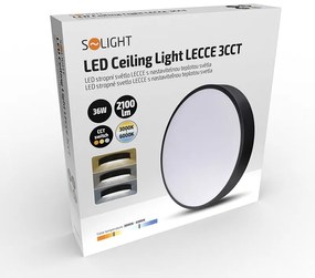 Solight LED stropní osvětlení  LECCE, 3CCT, 36W, 2100lm, 30cm, 3000/4000/6000K, černá