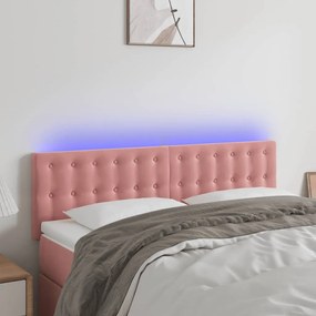 Čelo postele s LED růžové 144x5x78/88 cm samet