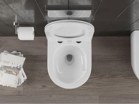Mexen Carmen, závěsná WC mísa 490x365x340 mm, Rimless Tornádo + WC sedátko z duroplastu, bílá lesklá, 30880300T