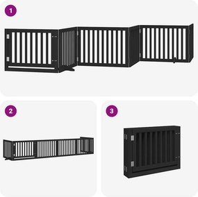 Zábrana pro psy s dvířky skládací 6 panelů černá 480 cm topol 3155681