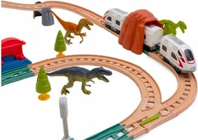 LEAN Toys Elektrický interaktivní vláček s vagóny, tunel, sopka, dinosauři, 95 cm