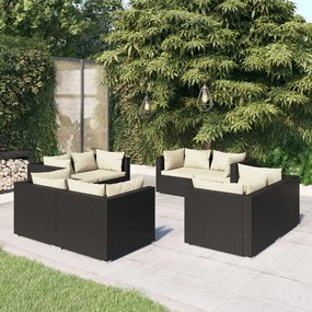 vidaXL 8dílná zahradní sedací souprava s poduškami polyratan [3101554] Barva: Černá a krémová