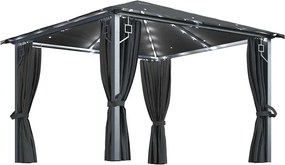 Altán se závěsy a světelnými LED řetězy 3x3m antracitový hliník 3070333