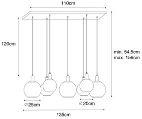 Designové závěsné svítidlo černé se zlatým sklem 7-světlo - Bert