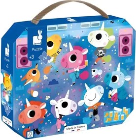 JANOD Puzzle v kufříku Jednorožci na koncertě / 24 dílků / 50 x 40 cm