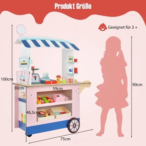 Costway Dětský dřevěný jídelní vozík na 3 kolečkách s pokladnou Food