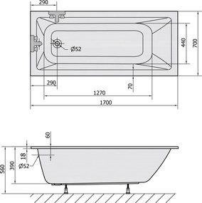 Polysan NOEMI SLIM 170 x 70 x 39 cm 71708S obdélníková vana bílá