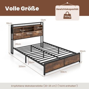 Costway Rám postele s nabíjecí stanicí a úložným prostorem a – 200 x 140 cm