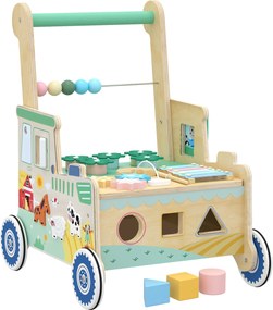 AIYAPLAY Dětský chodítko, chodítko s kolečky, stavebními kostkami, úložným prostorem, Montessori aktivní centrum pro děti od 1 do 3 let, zelené